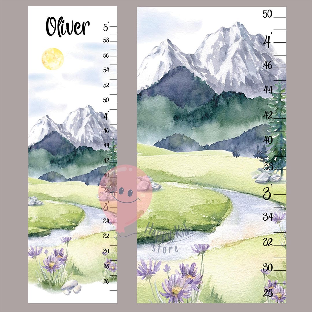 Mountains and River Growth Chart Forest Height Chart Mountain Landscape ...