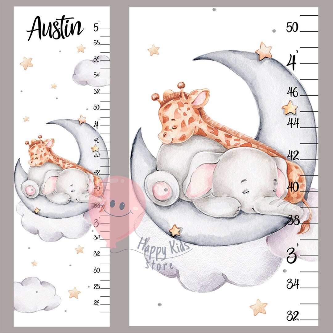 Giraffe and Elephant Growth Chart Personalized Height Chart Sleeping ...