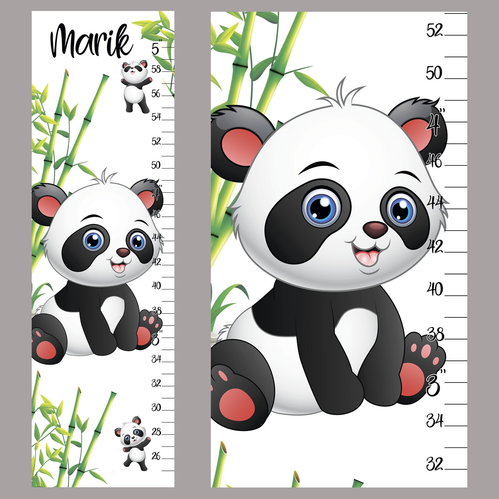 Personalised Height Chart Panda Bear Canvas Growth Chart - Etsy