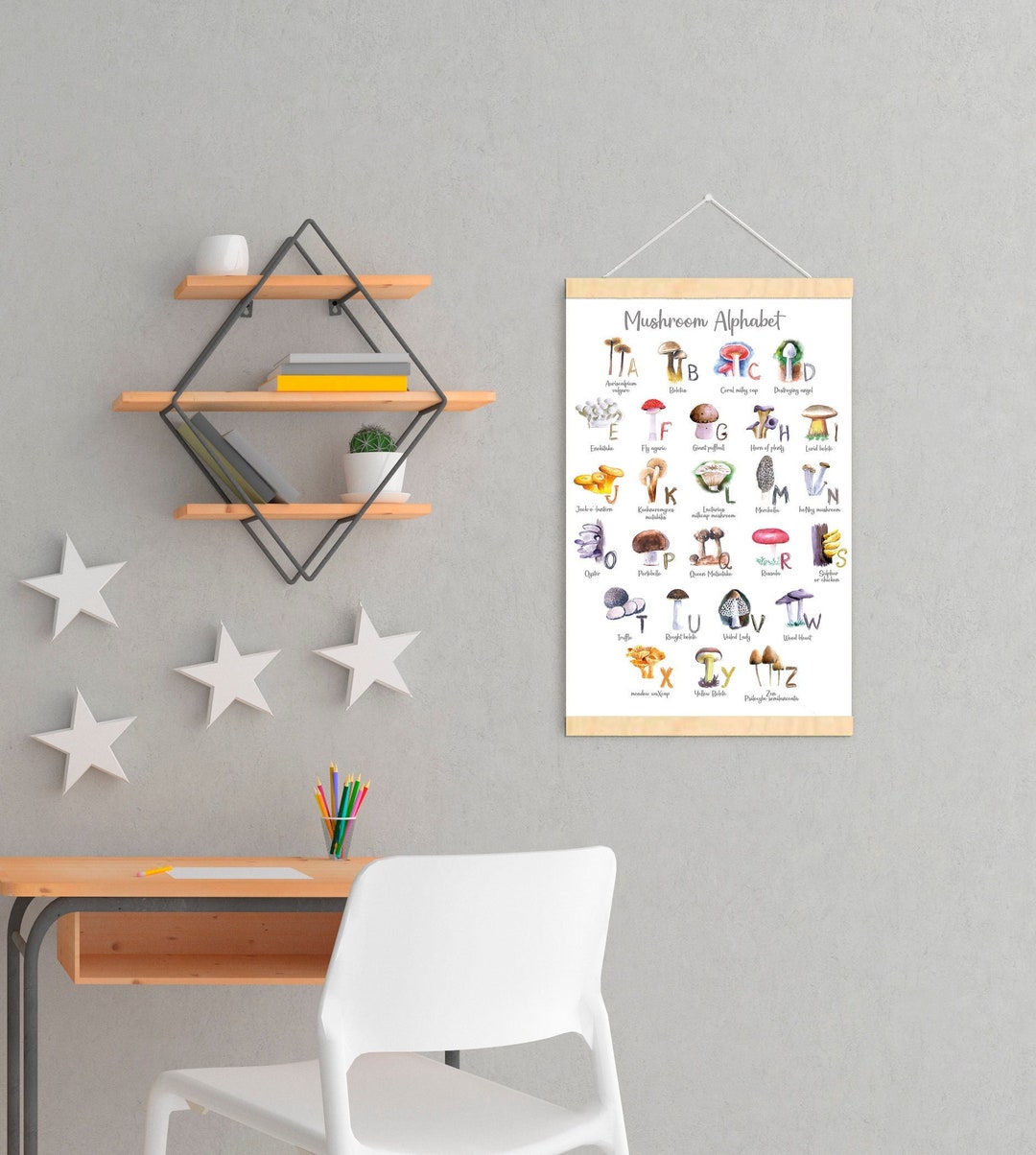 Mushroom Poster Abc Poster Botanical Fine Art Education Homeschool A-Z ...