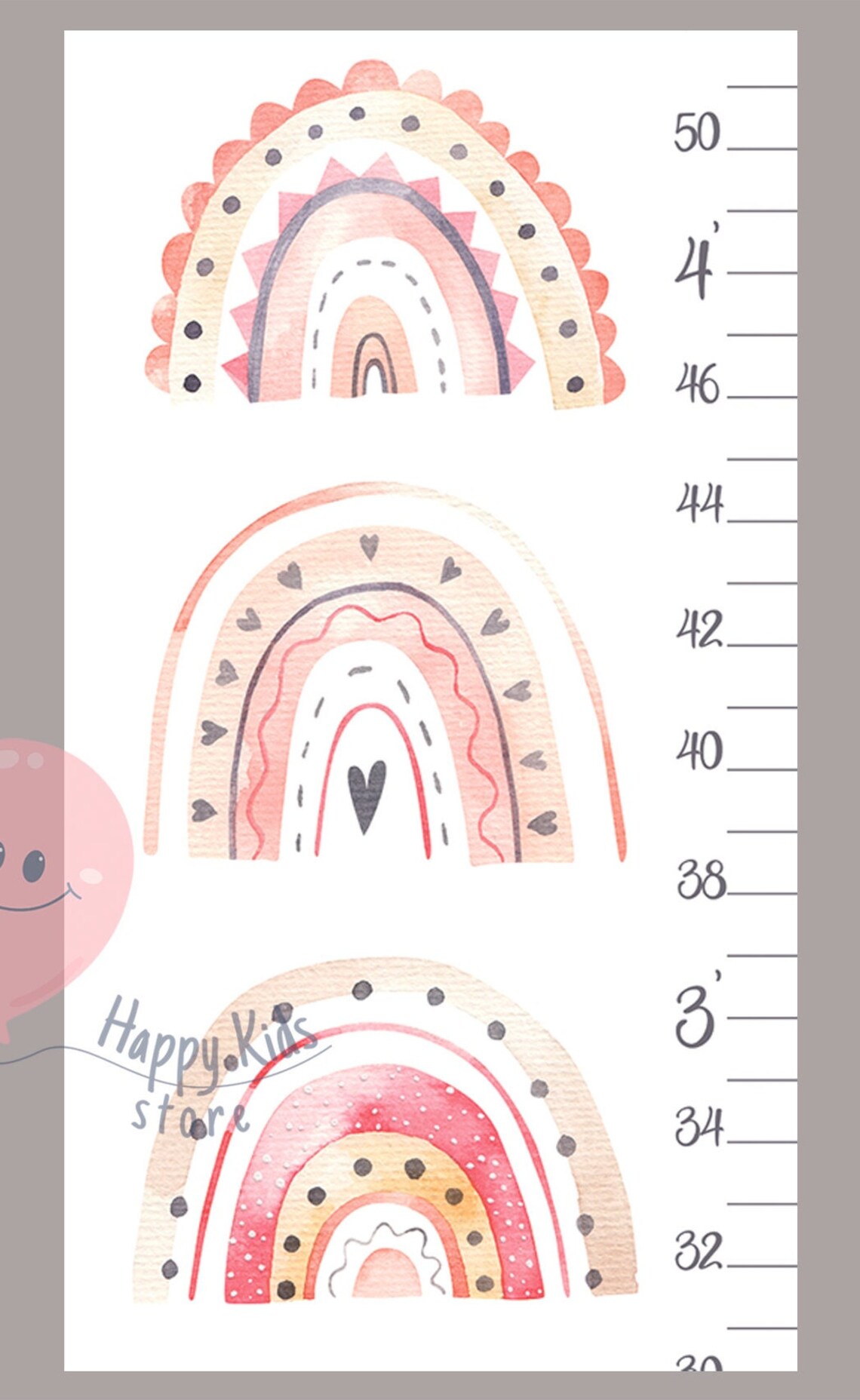 Height Chart Rainbows in Boho Style Girl Growth Chart Rainbow - Etsy