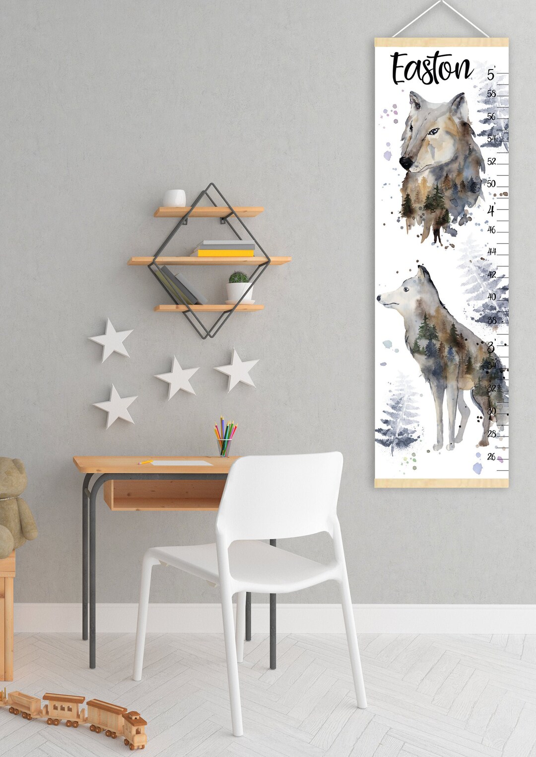 Wolf Growth Chart Forest Animals Nursery Decor Woodland Shower or 1st ...
