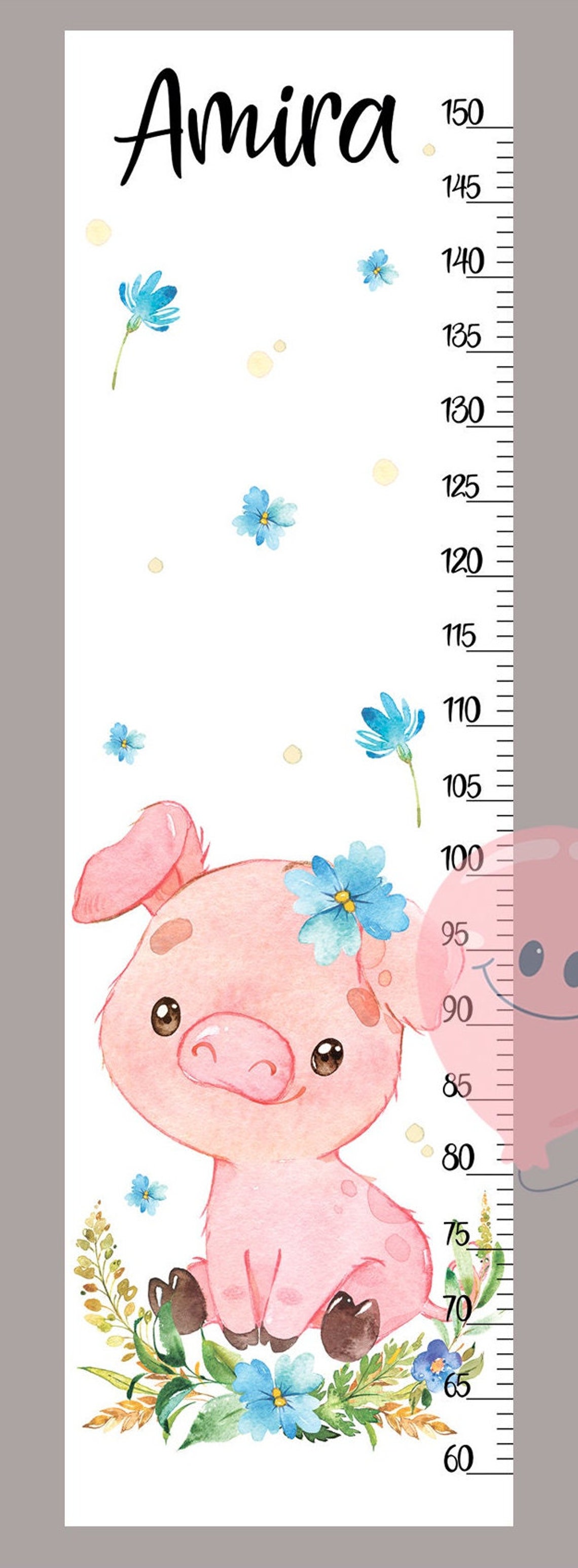 Piggy Height Chart Farm Animals Growth Chart Pig Baby Girl - Etsy