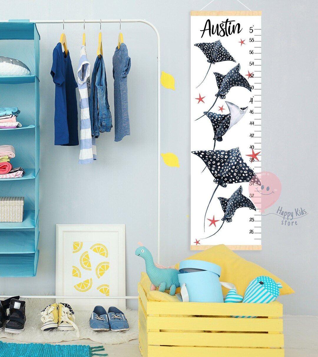 Stingray Growth Chart – Nautical Under the Sea Wall Height Ruler - Etsy