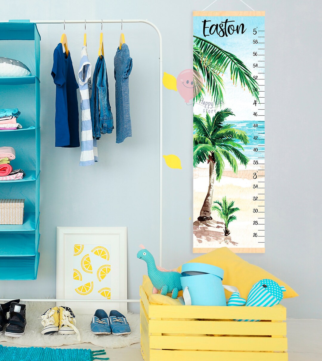 Beach With Palm Trees Growth Chart Personalized Height Chart Surf ...