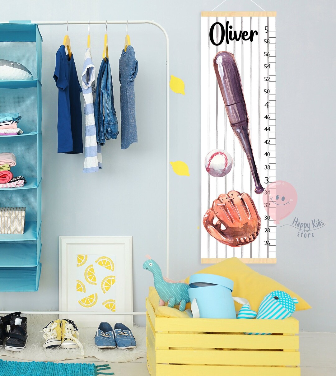 Baseball Height Chart Sports Baby Decor Boy Growth Chart Shower or ...