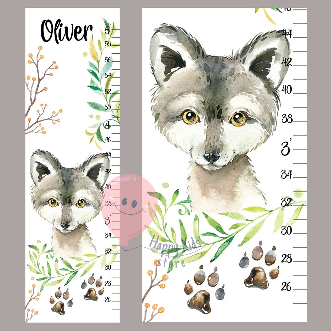 Baby Wolf and Paw Growth Chart Wolf Pack Height Chart Woodland Nursery ...