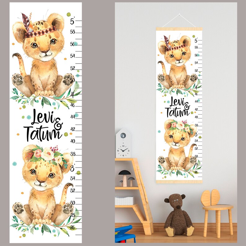 Lion Growth Chart Twins Personalized Height Chart Safari - Etsy