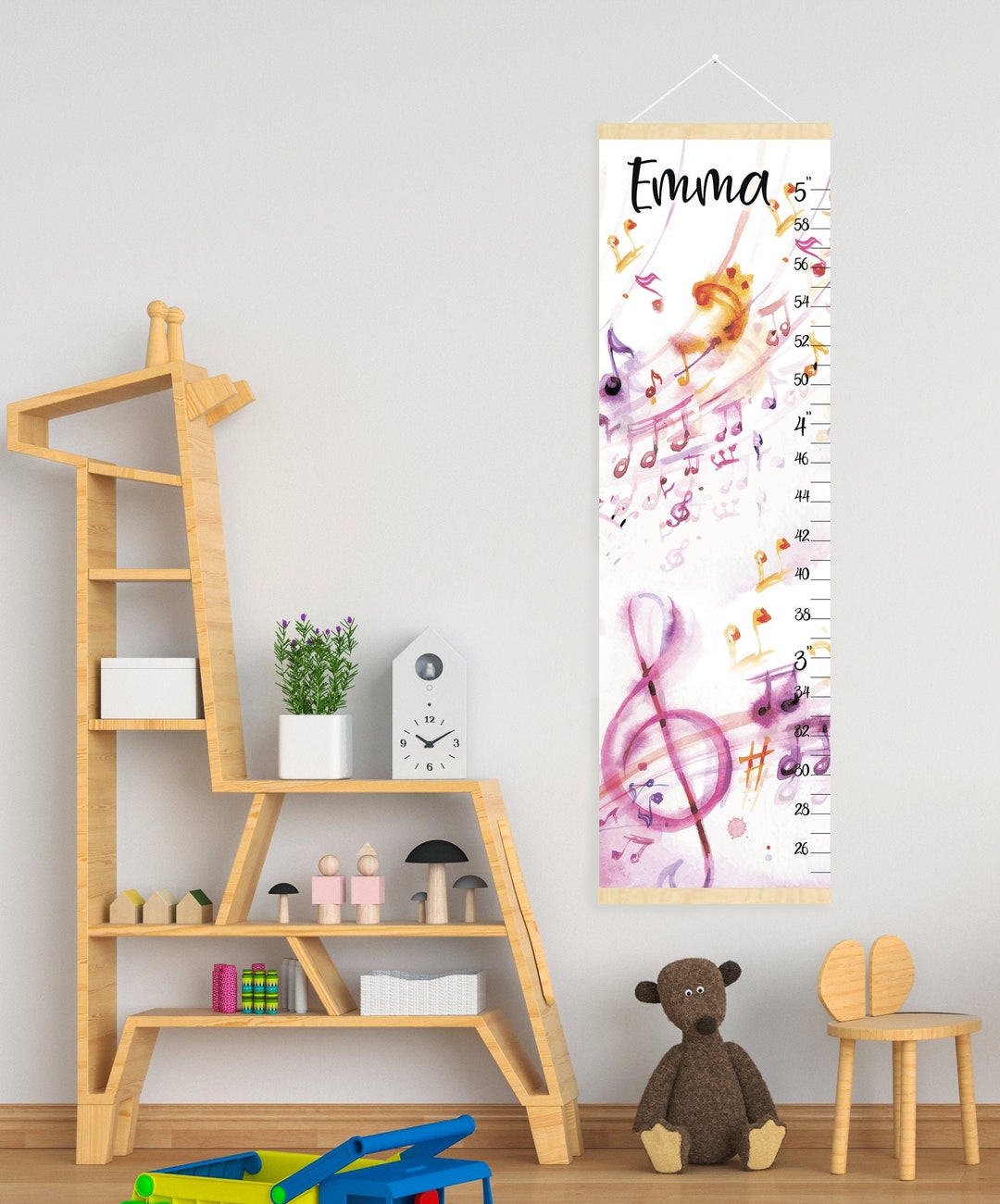 Music Notes Growth Chart Music Nursery Art Canvas Personalized Height ...