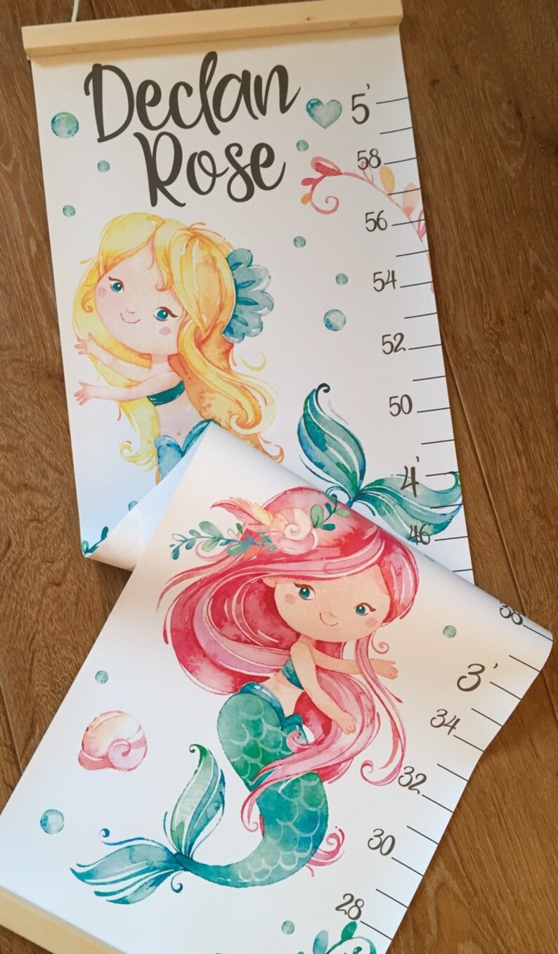 Mermaid height chart Canvas personalized growth chart Girl | Etsy
