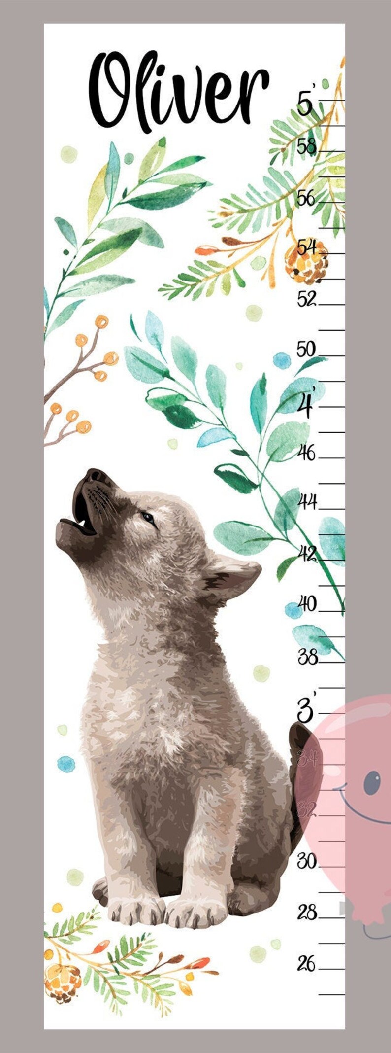 Baby Wolf Growth Chart Wolf Pack Height Chart Woodland Nursery | Etsy
