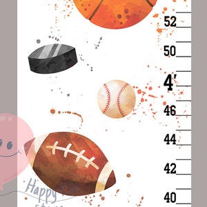 Height Chart Sports Balls Sport Nursery Decor Shower or Birthday Gift ...