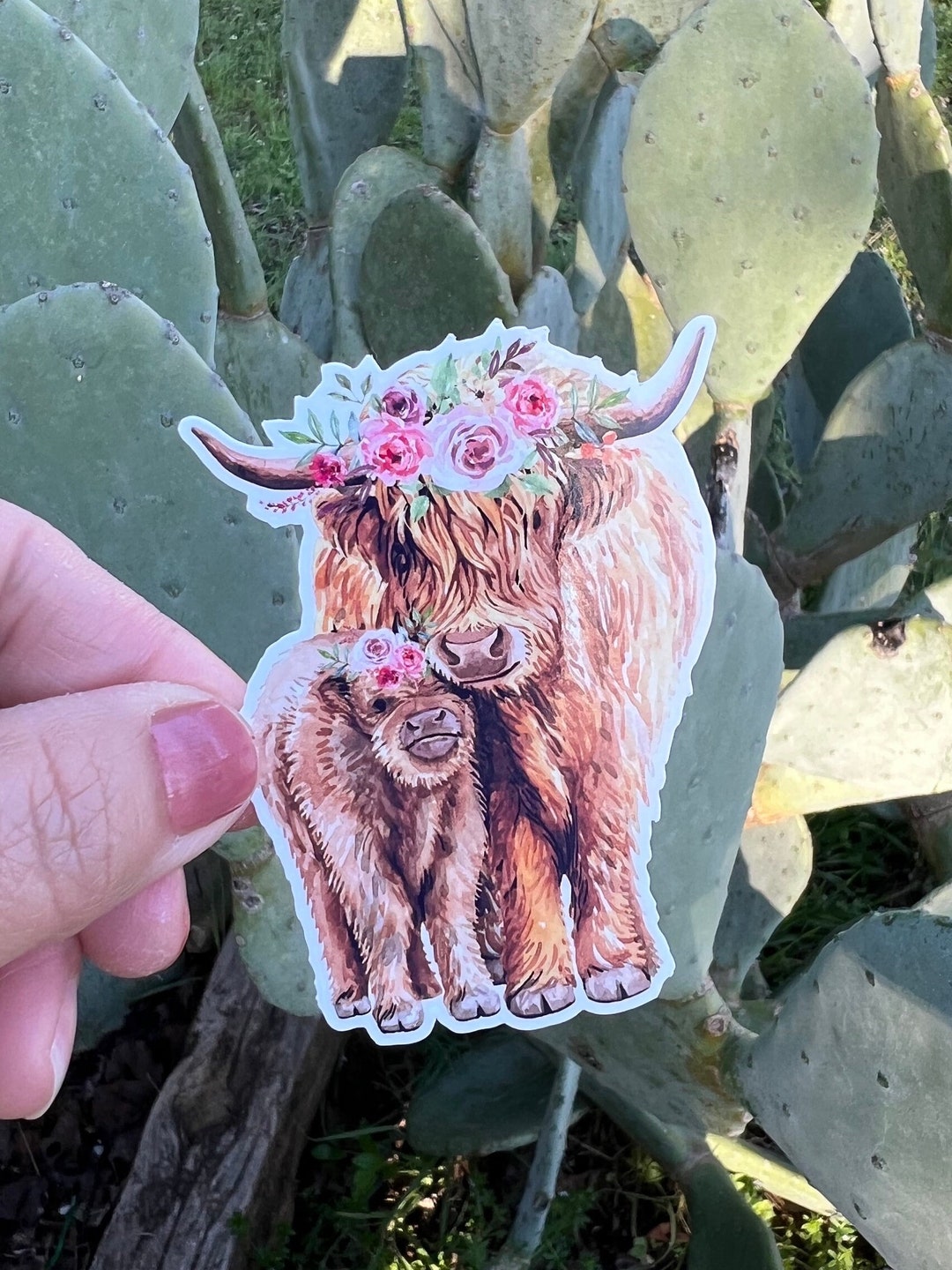 Highland Cow and Calf Vinyl Sticker - Etsy