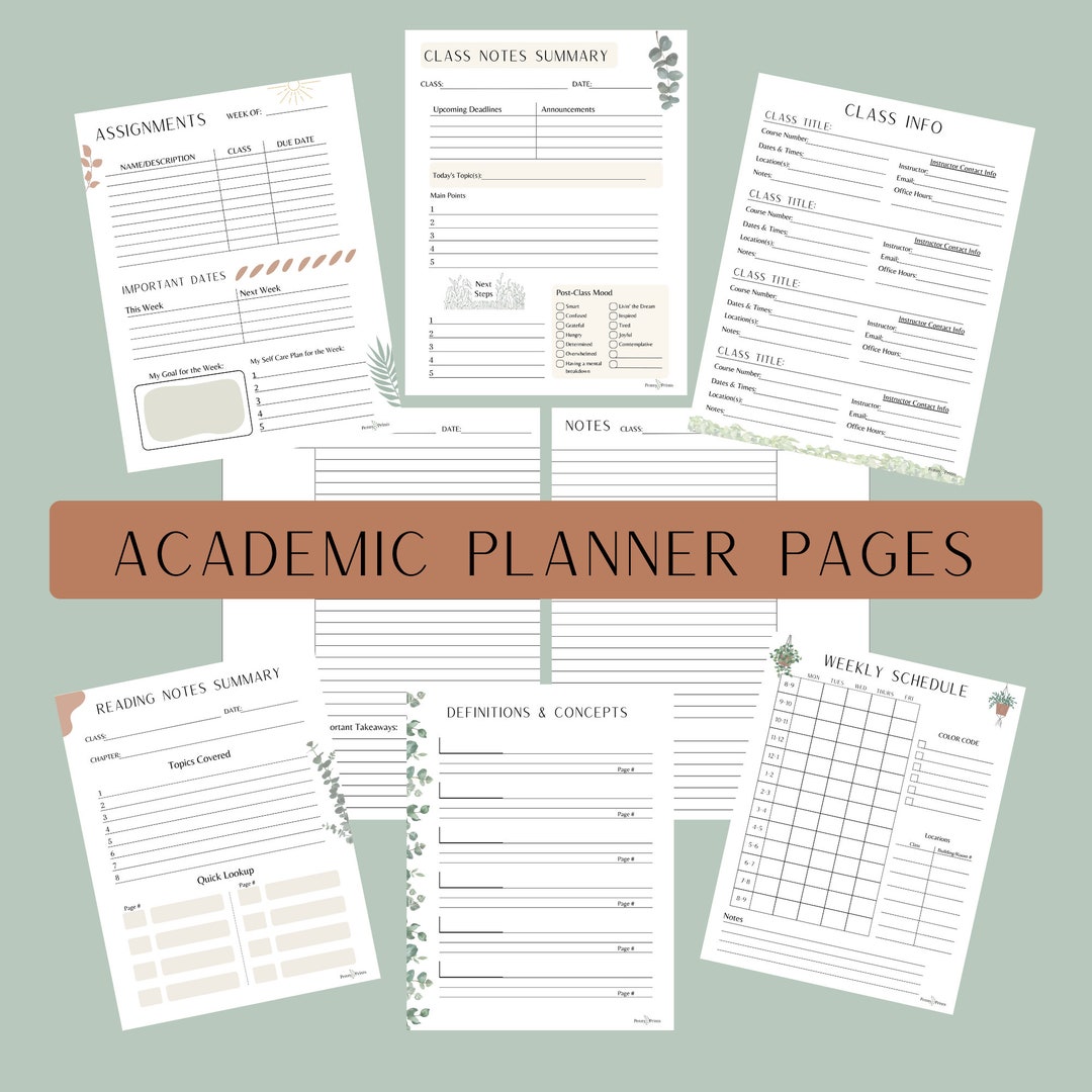 Academic Planner Pages With Boho Plants Theme - Etsy