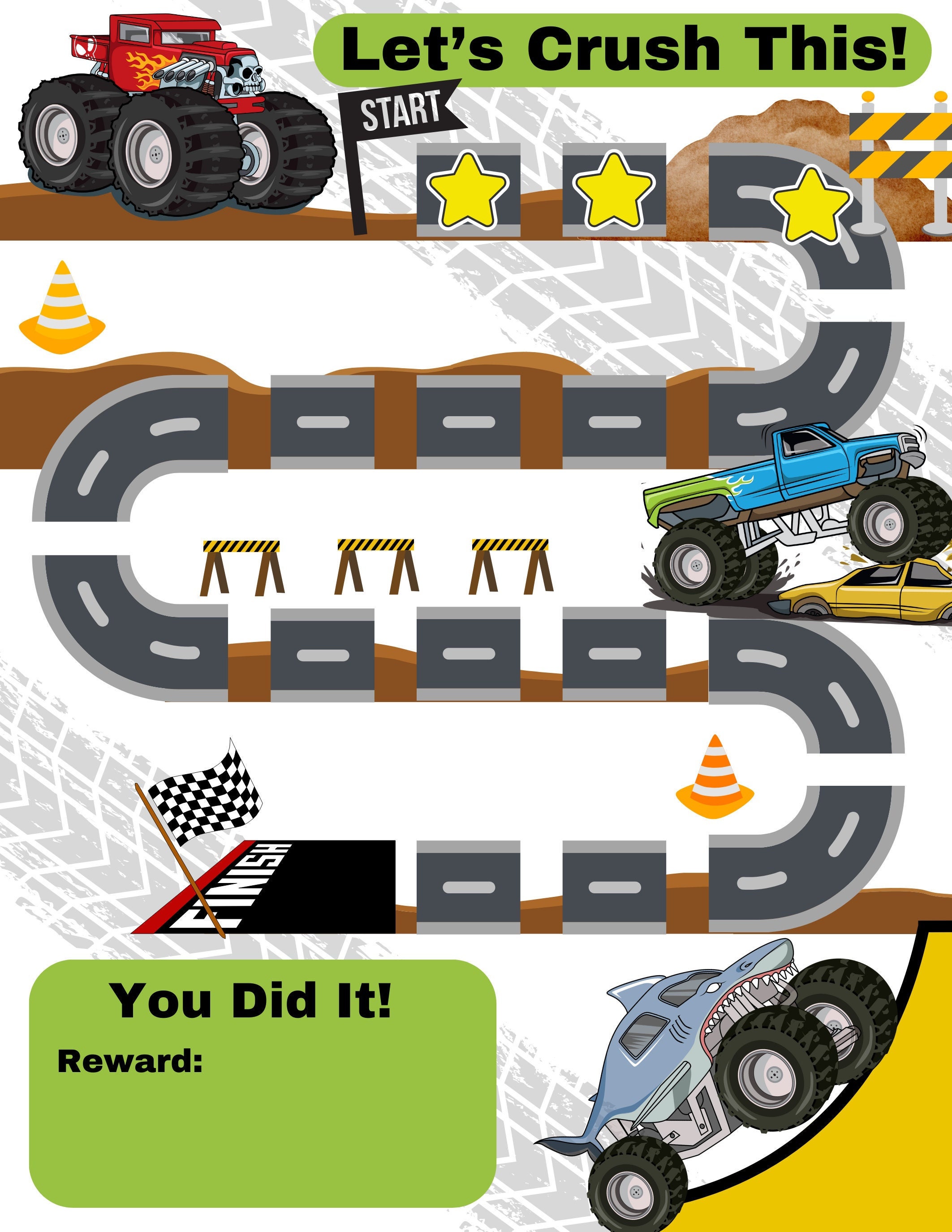 Printable Monster Truck Reward Chart - Etsy