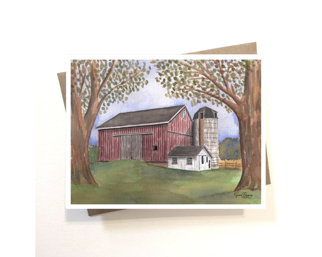 FARMSTEAD Note Card Set, Watercolor Painting Note Cards, Farm Note ...