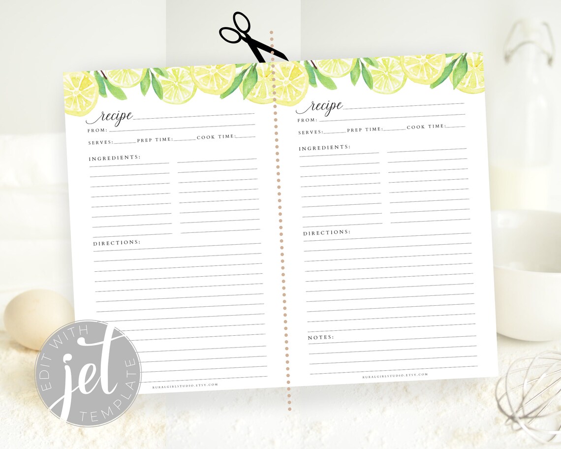 Half-size Editable Recipe Template, Printable Recipe Template, Mini ...