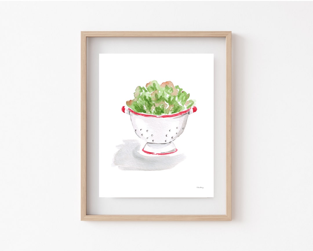 Lettuce in a Retro Colander - Art Print - Etsy