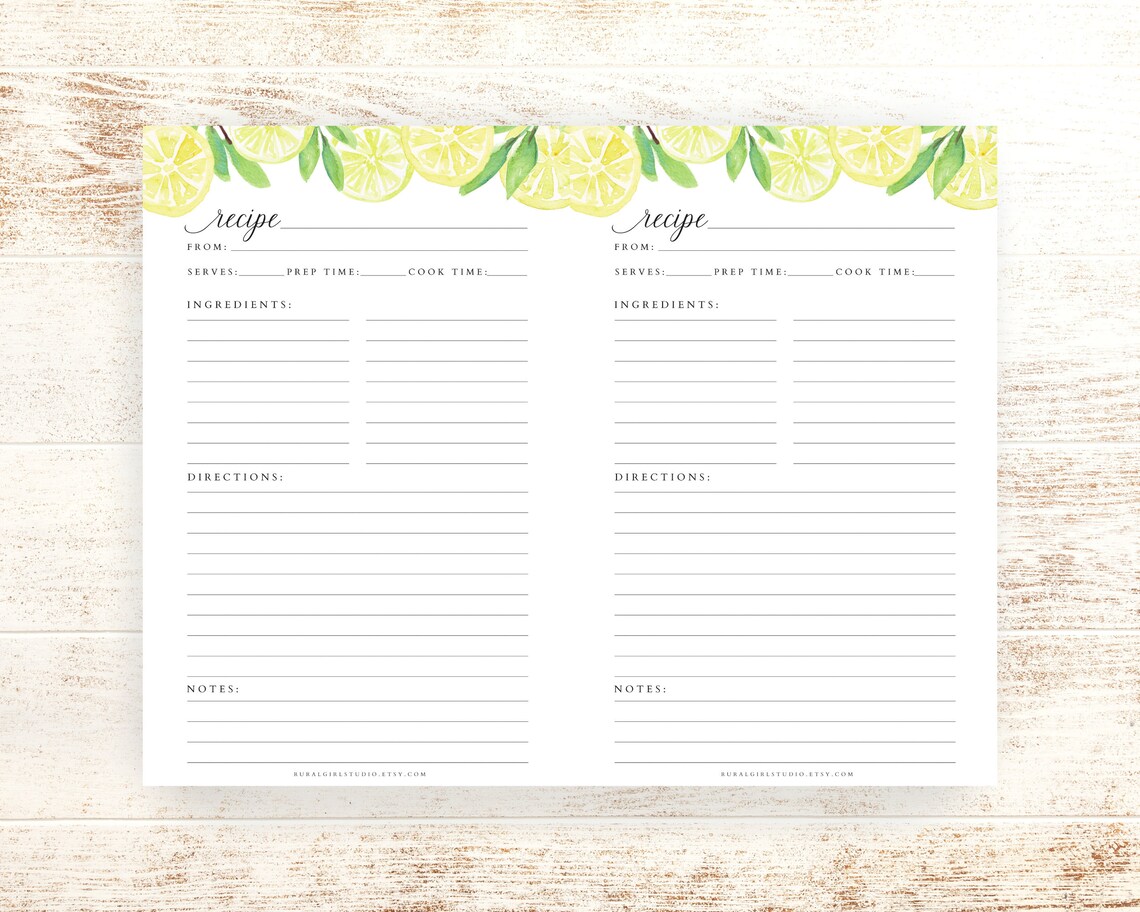 Half-size Editable Recipe Template, Printable Recipe Template, Mini ...