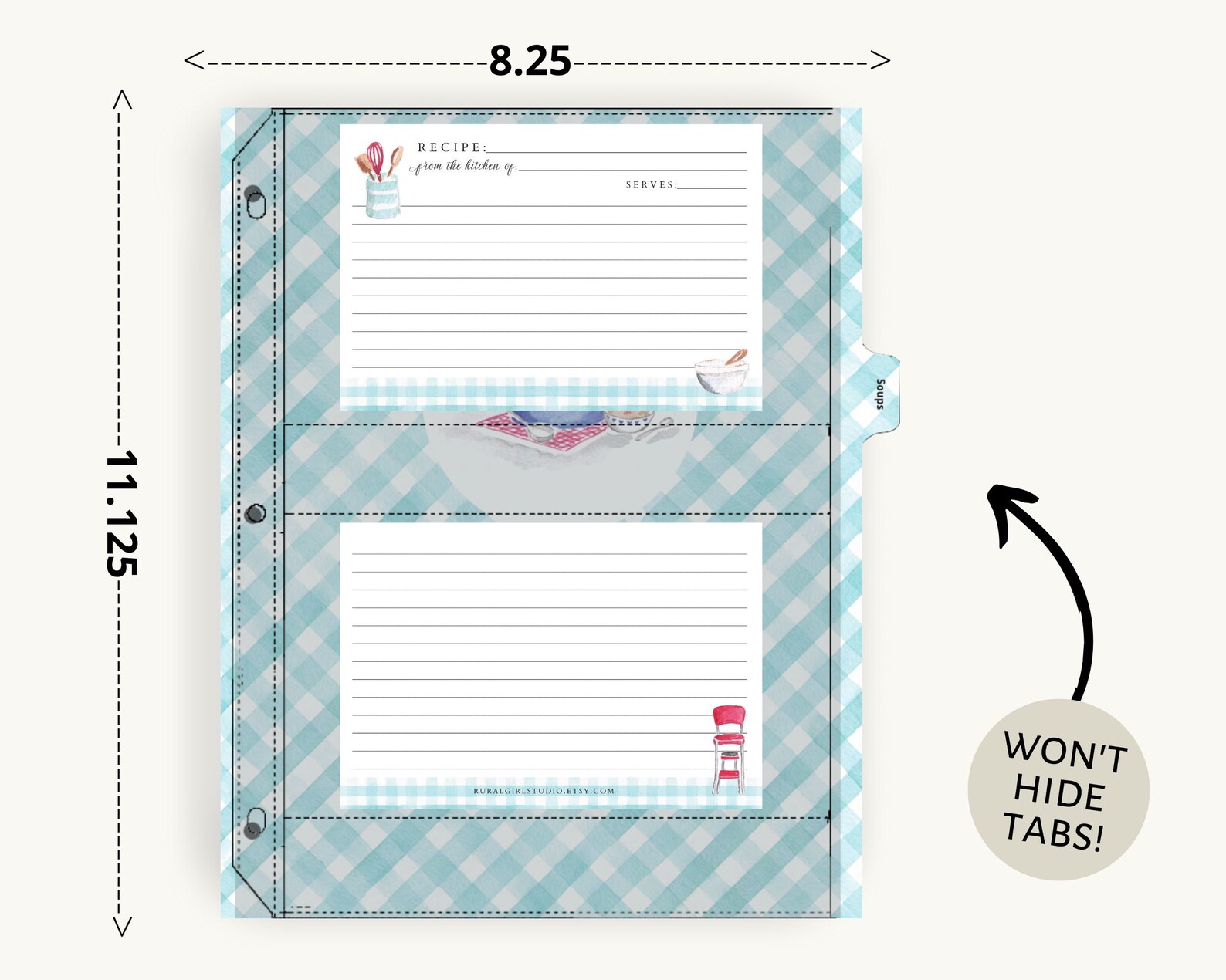 4x6 or 5x7 Recipe Card Sheet Protectors for Full Size Recipe Binders ...