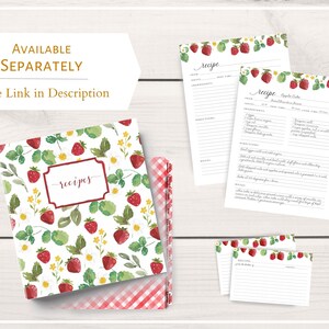 Watercolor Strawberry Recipe Cards | 3 Sizes: 5" X 7", 4" X 6", 3" X 5 ...
