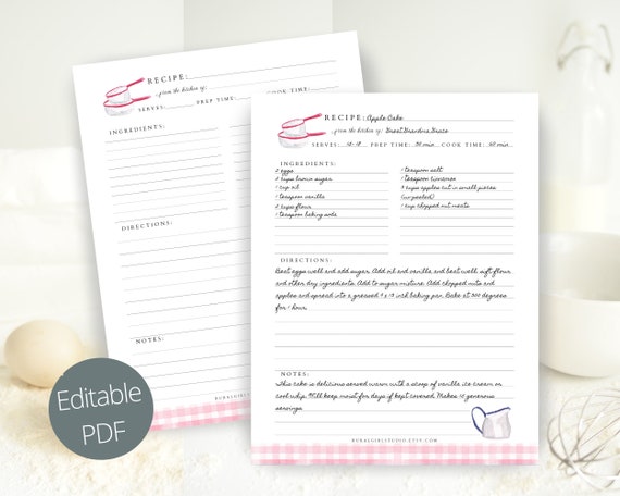 Editable Recipe Template Printable Recipe Template Recipe | Etsy