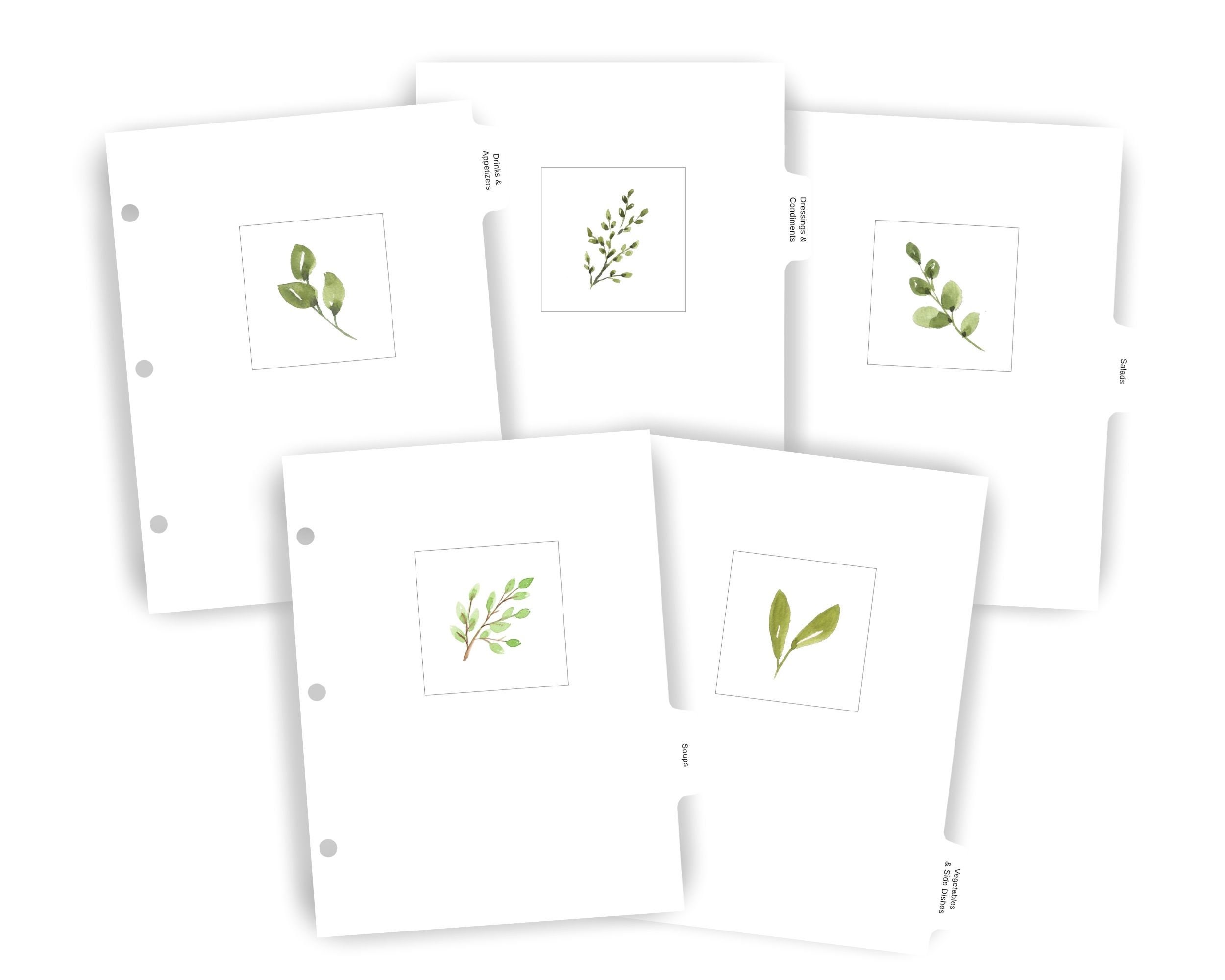 HALF-SIZE Greenery Tab Dividers, Mini Recipe Binder Tab Inserts for Our ...