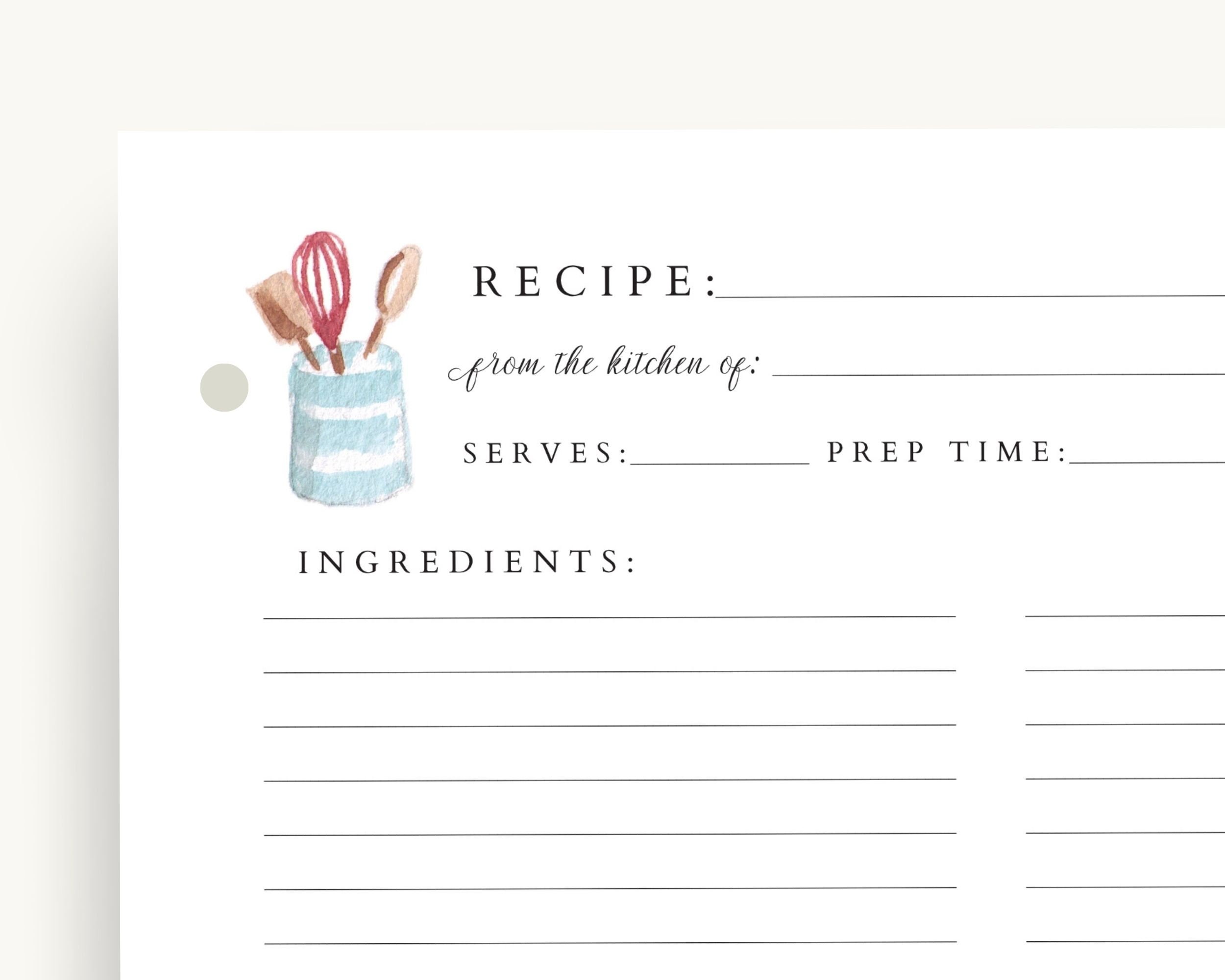 Recipe Binder Filler Paper 8.5x11 | Recipe Binder Pages | Full Size ...