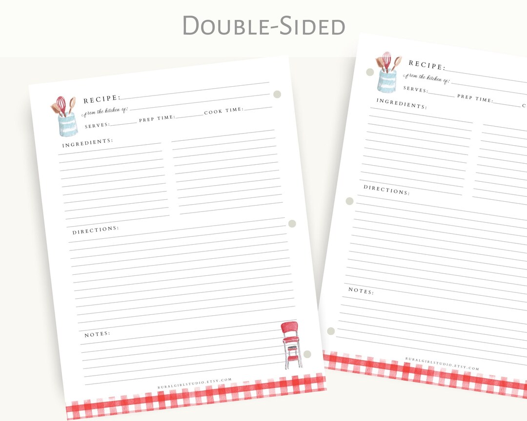 Recipe Binder Filler Paper 8.5x11 | Recipe Binder Pages | Full Size ...