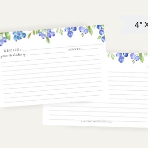 Watercolor Blueberry Recipe Cards | 4x6, 5x7, 3x5 - Etsy