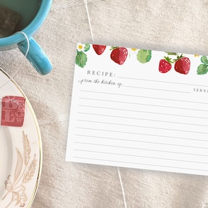 Watercolor Strawberry Recipe Cards | 3 Sizes: 5" X 7", 4" X 6", 3" X 5 ...