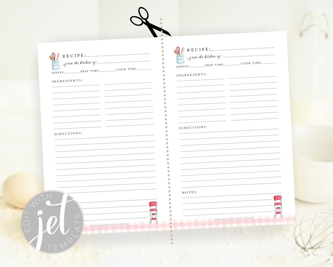 Half-size Editable Recipe Template, Printable Recipe Template, Mini ...