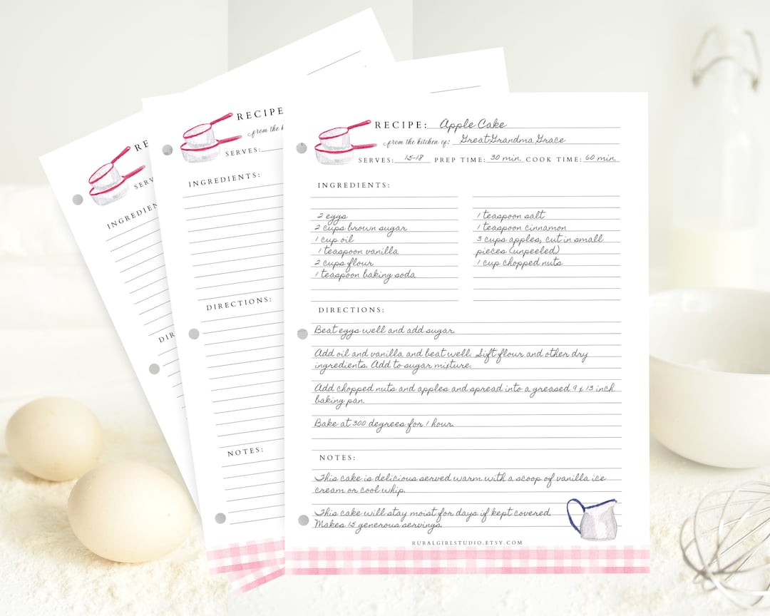 Paper-recipe Page Filler Paper for 3-ring Recipe Binders - Etsy