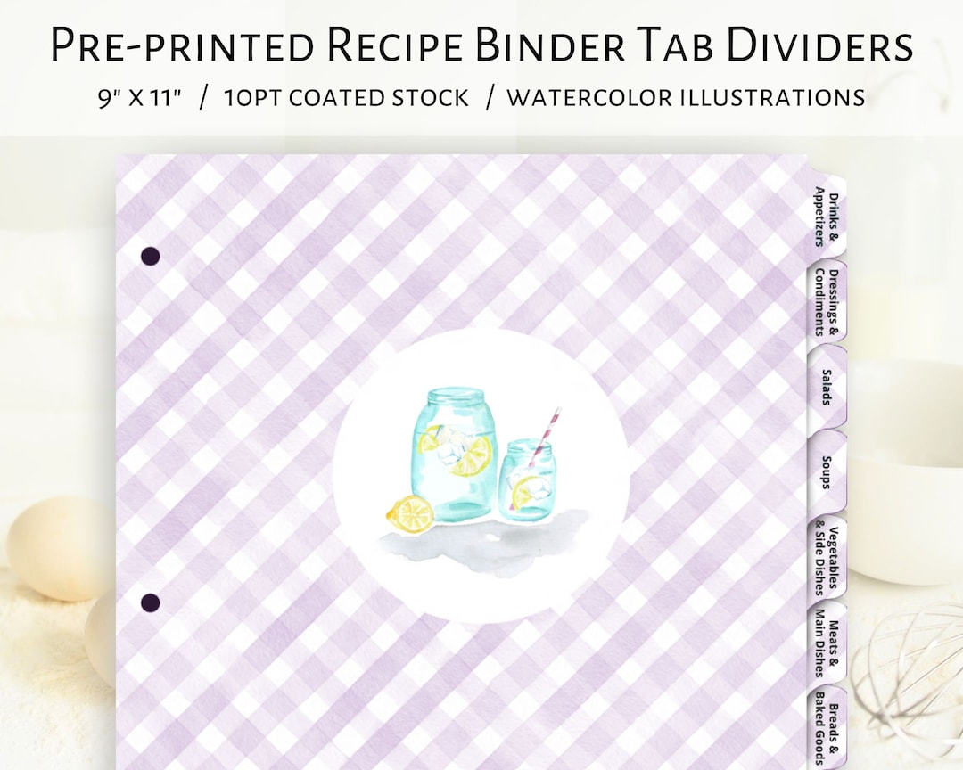 Lavender Gingham Recipe Binder Tab Dividers, Retro Recipe Binder Tab ...