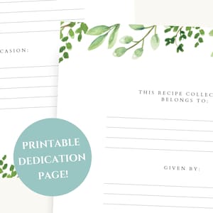 Printable Recipe Binder Dedication Page 8.5 X 11. Non Editable Pdf ...