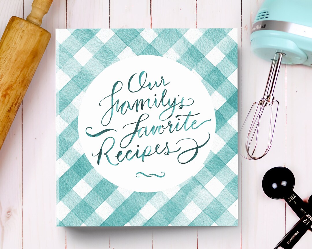 Family Recipes 3-ring Recipe Binder | BLUE | Watercolor Gingham Recipe ...