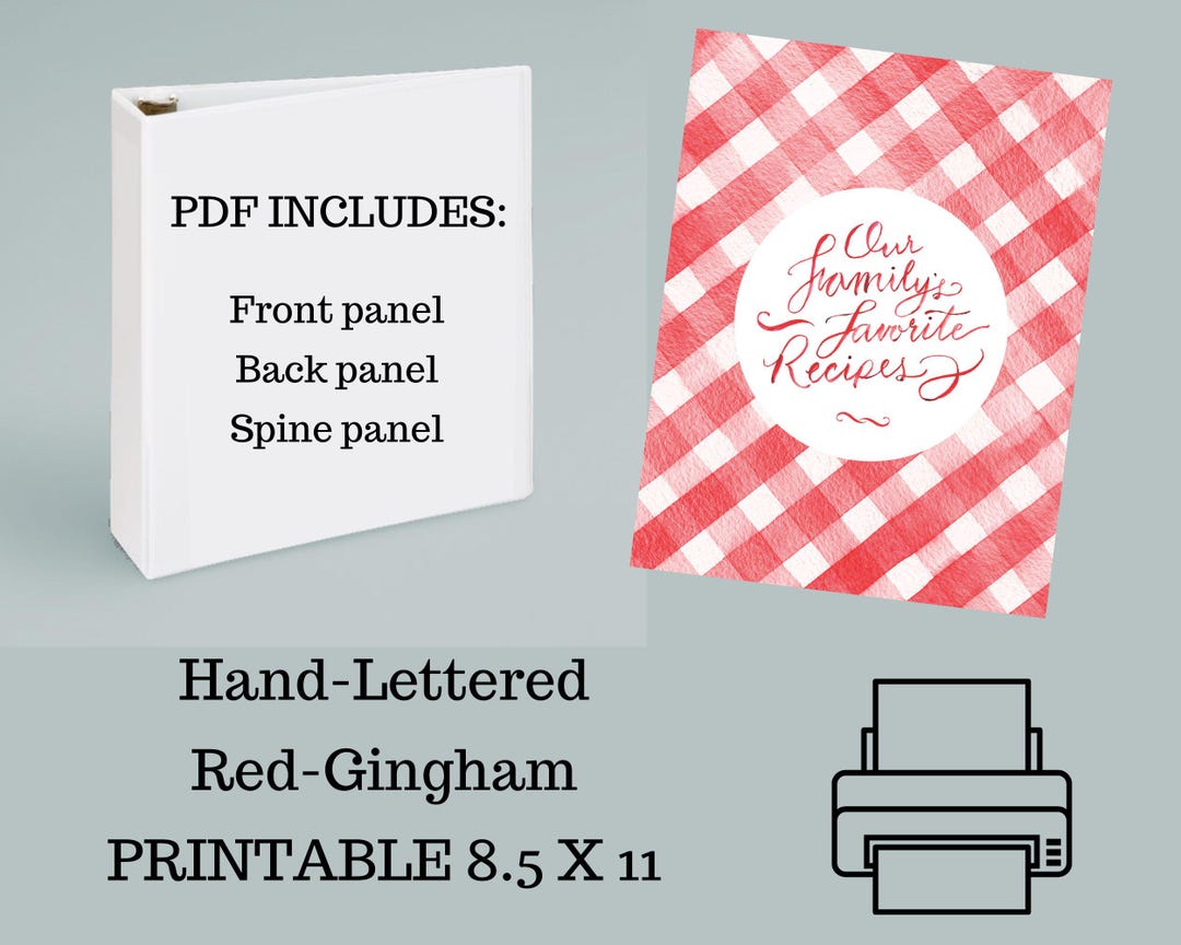 Printable Binder Cover - Red Gingham With Hand-lettered Title - Etsy