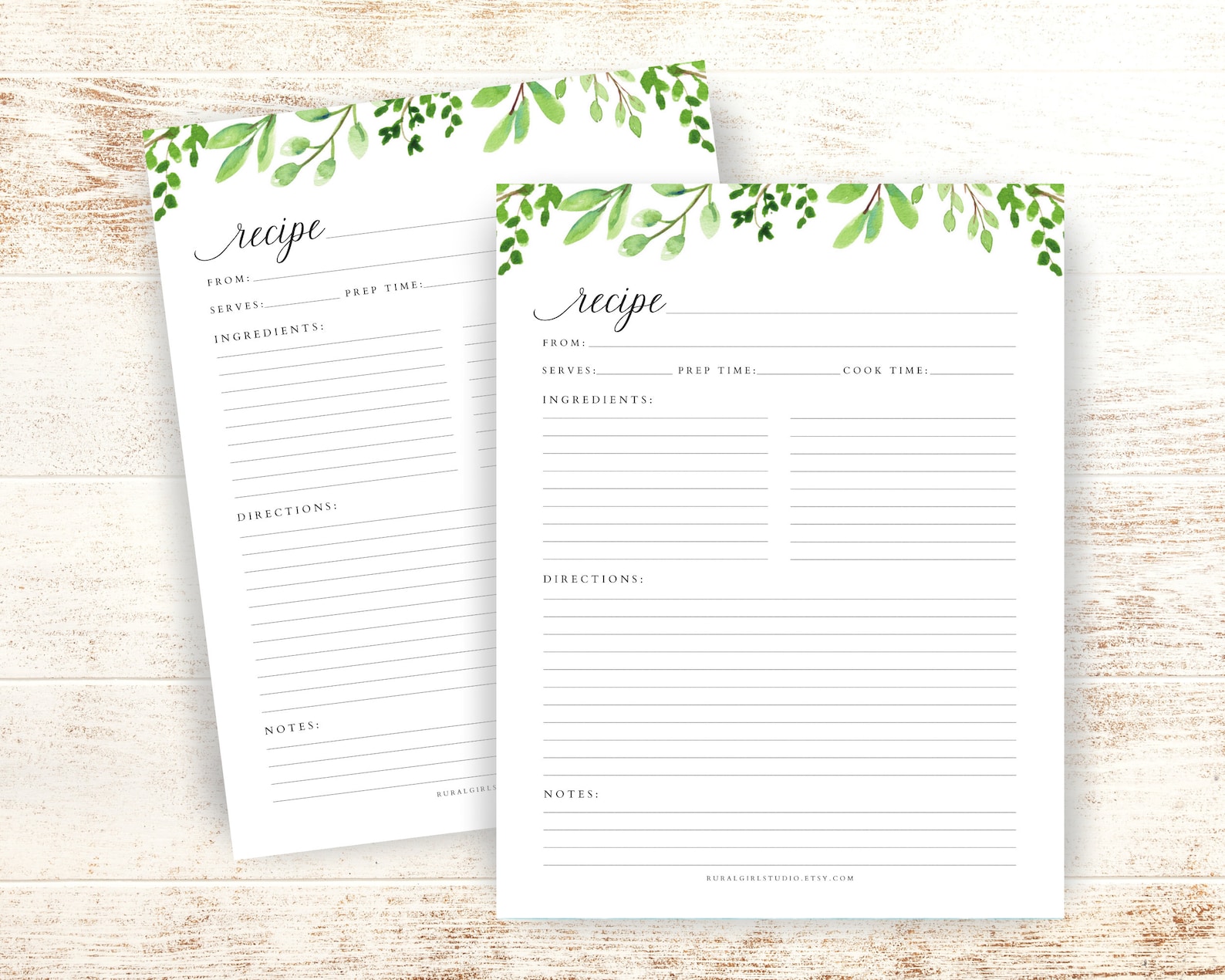 Watercolor Greenery Editable Recipe Template, Printable Recipe Template ...