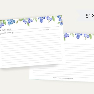 Watercolor Blueberry Recipe Cards | 4x6, 5x7, 3x5 - Etsy