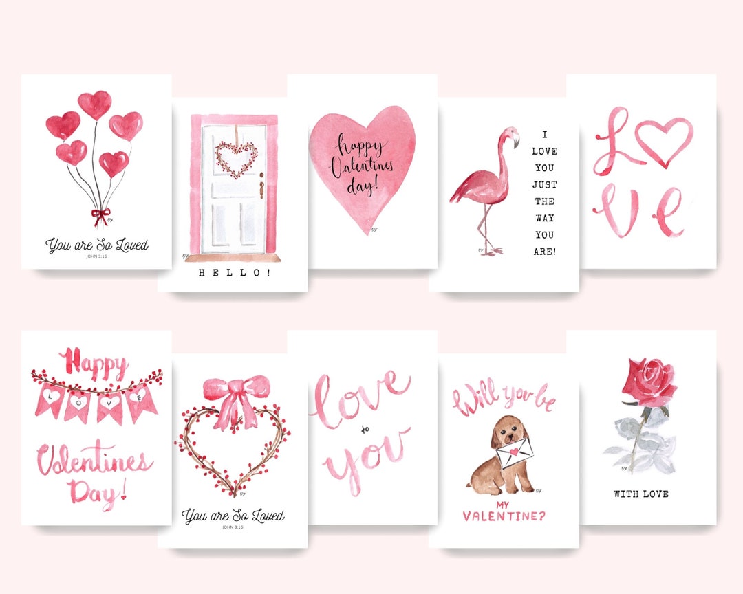VALENTINE CARDS Sets Watercolor Valentine Card, Cute Valentine Card, I ...