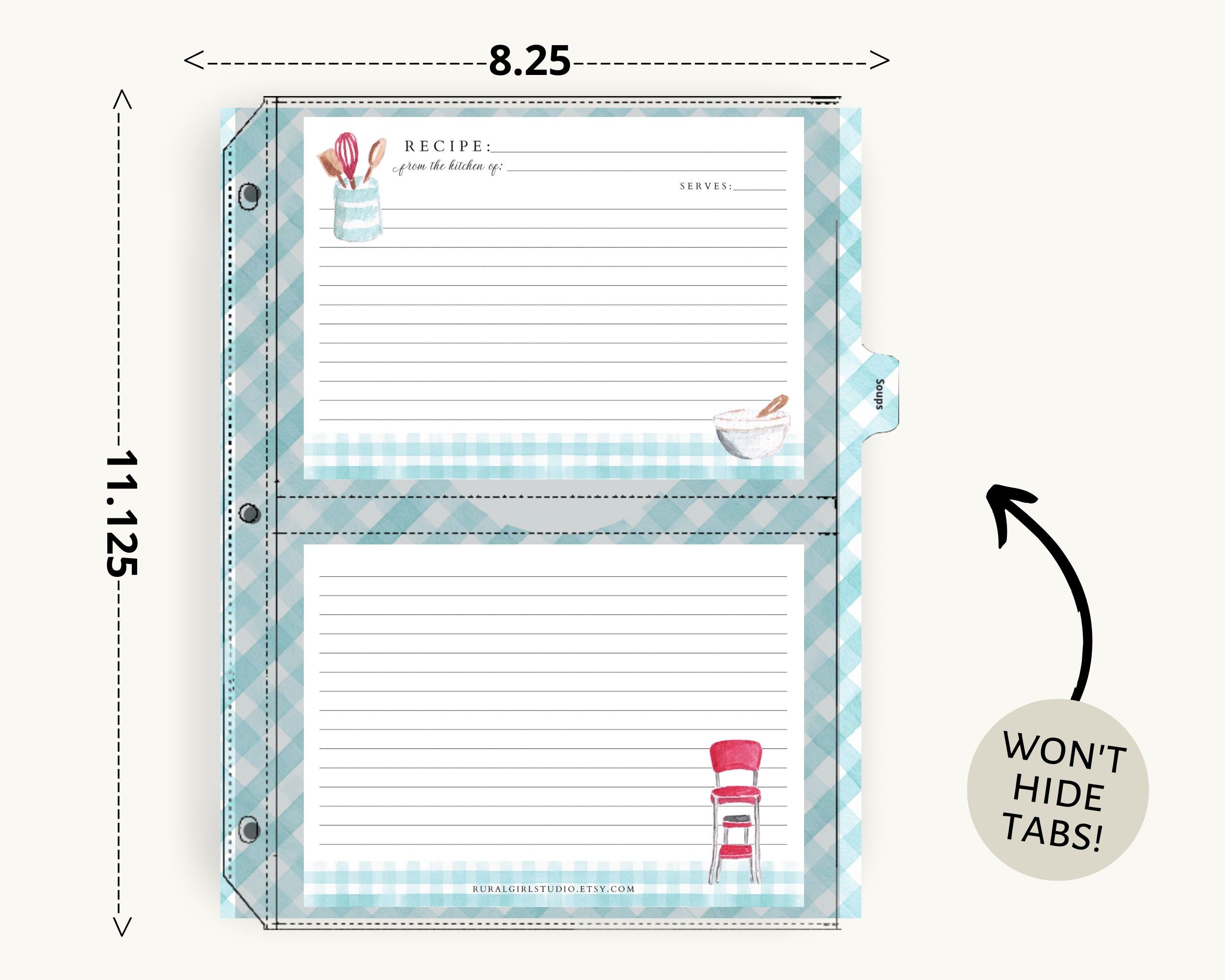 4x6 or 5x7 Recipe Card Sheet Protectors for Full Size Recipe Binders ...