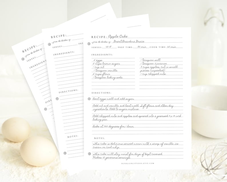 Recipe Binder Filler Paper - Minimalist Plain, Recipe Binder Pages ...