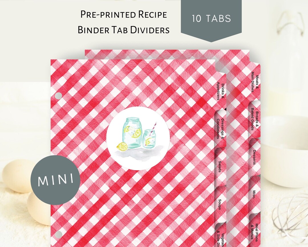 HALF-SIZE Red Gingham Tab Dividers, Mini Recipe Binder Tab Inserts for ...