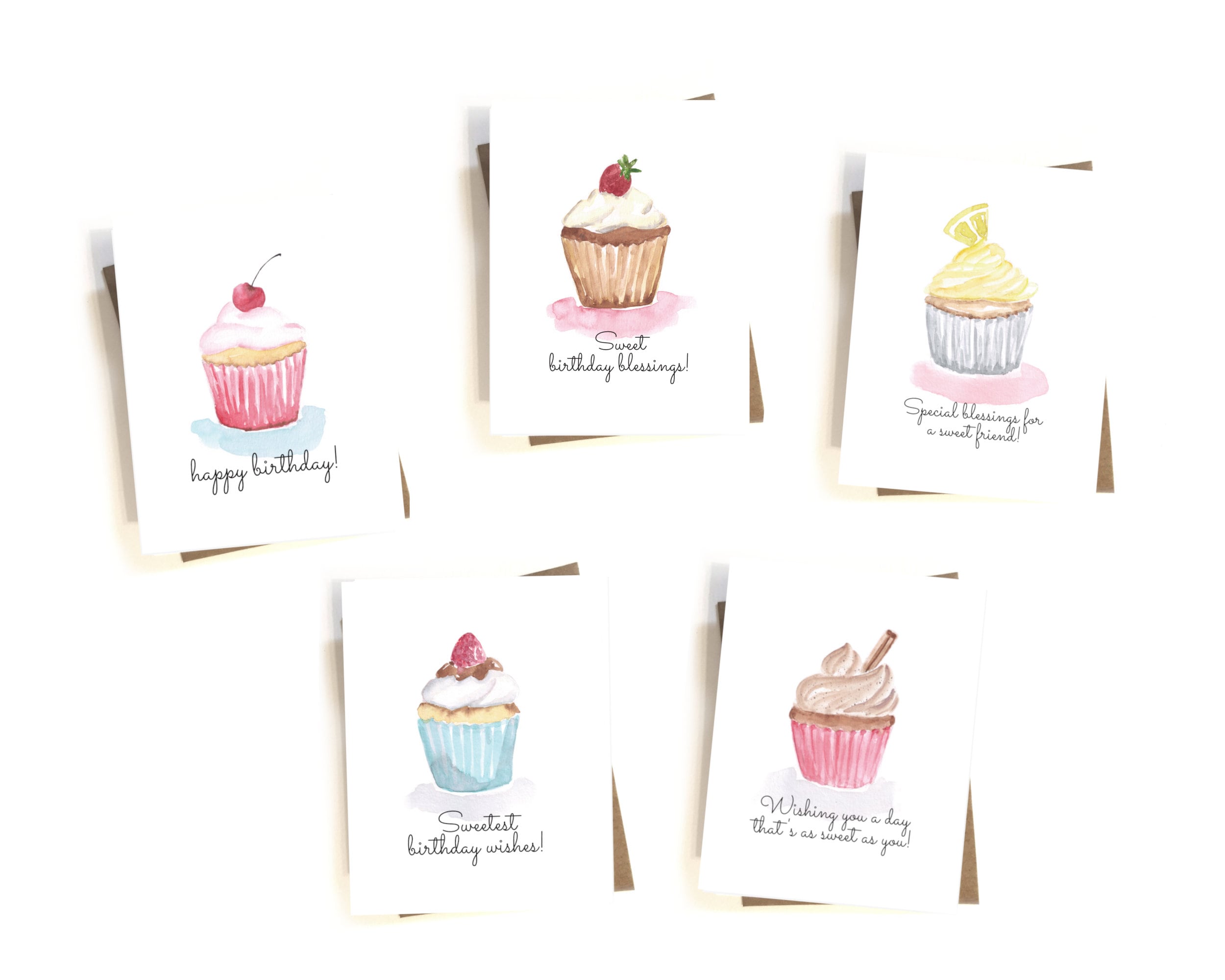 Assorted Cupcake Birthday Card Set 5 DESIGNS - Etsy
