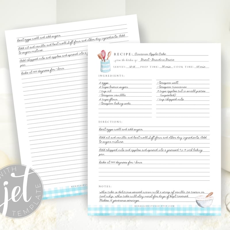 Recipe Template - Etsy