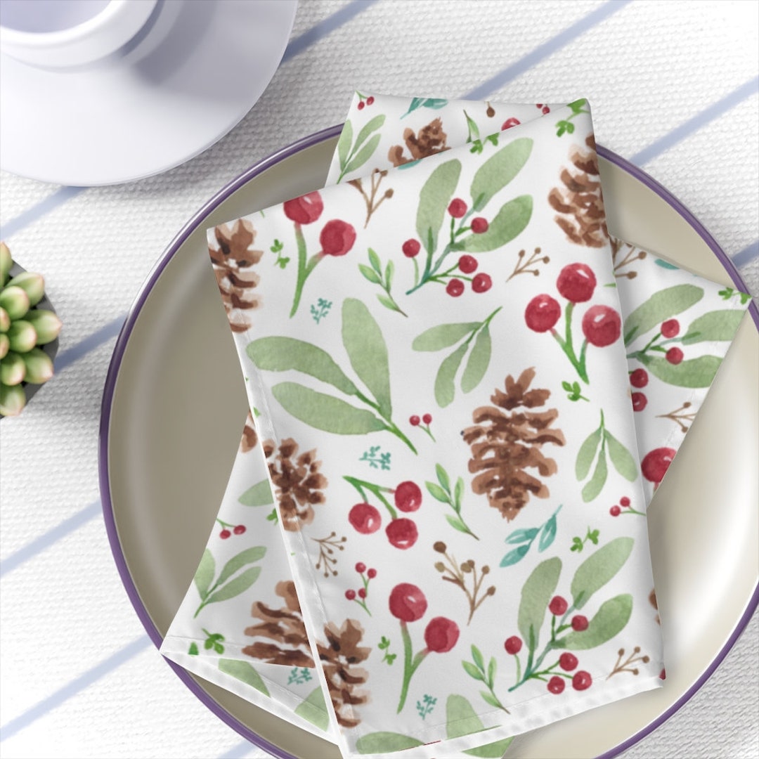 Winter Greenery Napkins | Cloth Holiday Napkins | Christmas Dinner ...