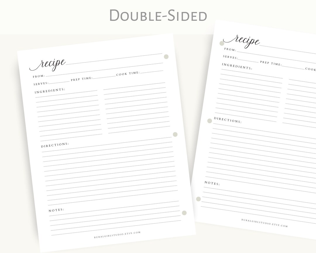 Recipe Binder Filler Paper - Minimalist Plain, Recipe Binder Pages ...