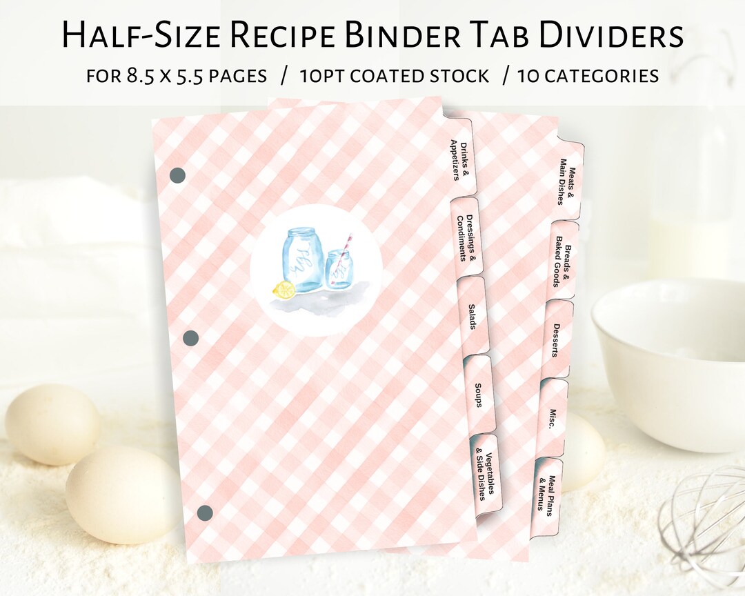 HALF-SIZE Recipe Binder Tab Dividers, Retro Recipe Binder Tab Inserts ...