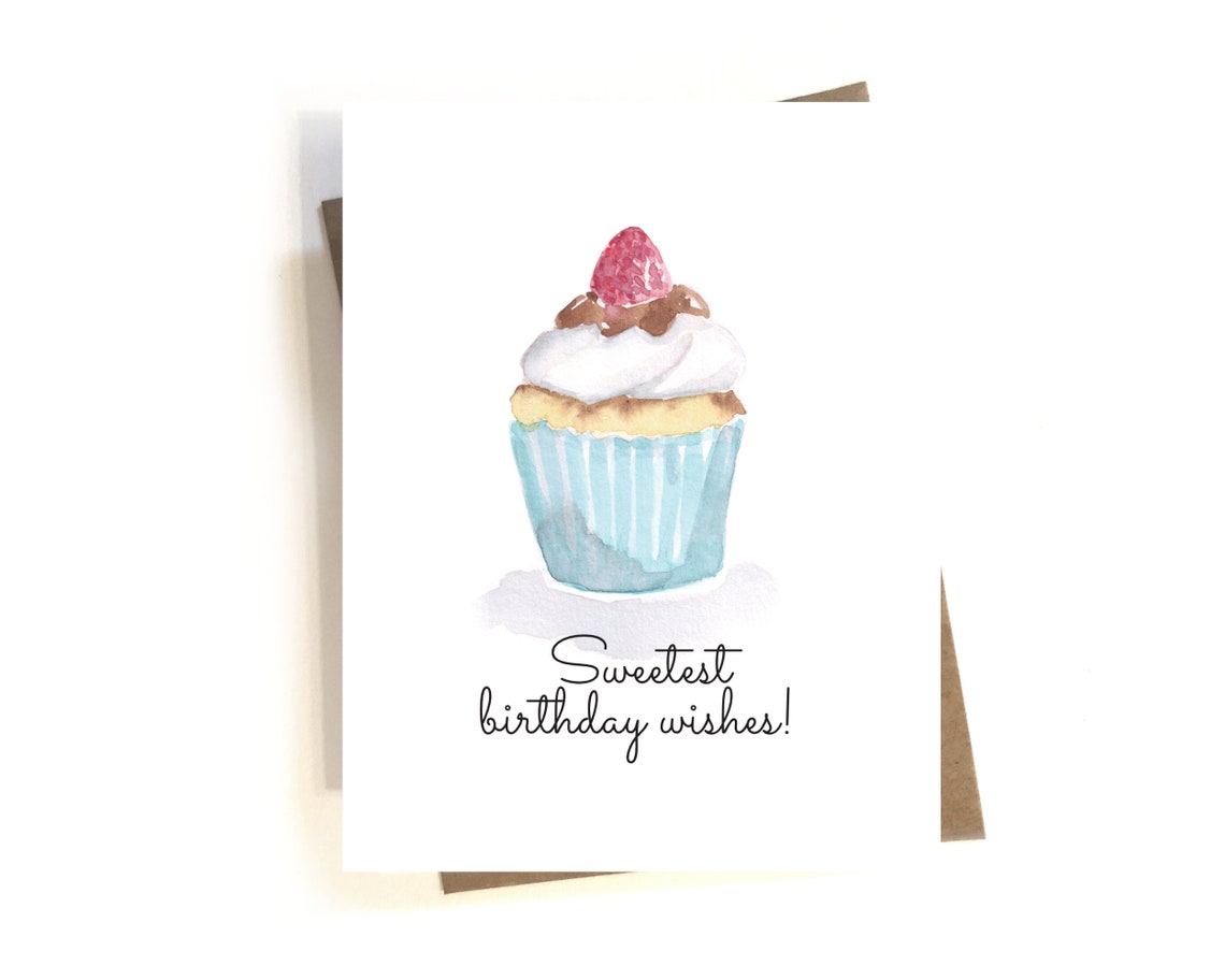 Birthday cupcake note card set 5 DESIGNS | Etsy