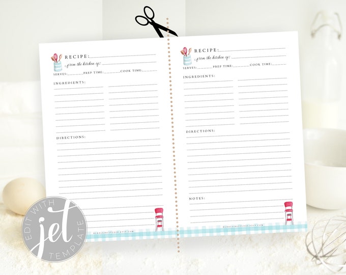 Half-size Editable Recipe Template Printable Recipe Template - Etsy